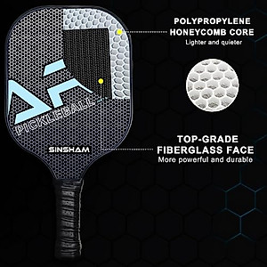 SINSHAM Graphite Pickleball Paddles Set of 4 Graphite Pickleball Paddles with 6 Pickleball Balls,4 Additional Cushion Grip,1 Portable Carry Bag;Growth of Pickleball Paddles for Families and Friends