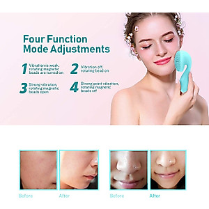 Caytraill Facial Cleansing Brush- Face Brush – 4 Function Modes – Rotating Magnetic Beads – Waterproof & Rechargeable – Portable & Ergonomic Handle – Skin Rejuvenation&Cleansing&Massage (Cyan)