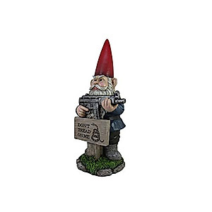 DWK "Fair Warning Don't Tread on Me Outdoor Garden Gnome Holding a Gun Statue | Garden Statues and Yard Art | Front Porch Decoration | Patio Decor for Your Home - 16"