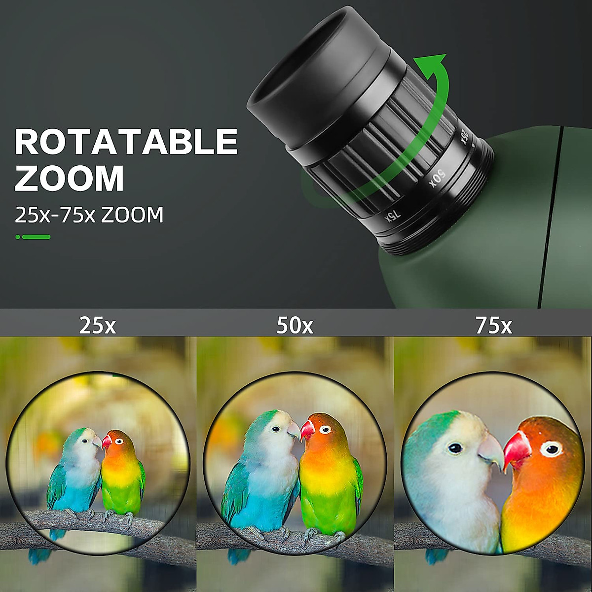 PankooFamily 25-75X70 HD Spotting Scope Hunting Spotting Scopes with Smartphone Mount Kit, Tripod and BAK4 45 Degree Angled Eyepiece Telescope for Bird Watching Target Shooting Wildlife