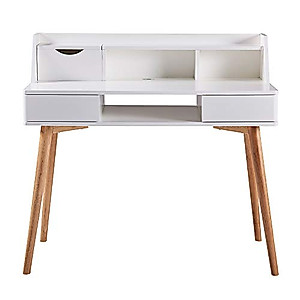 Versanora Creativo White Work Study Table Desk With Storage Drawer Shelf Natural Finish For Living Room Home and Office