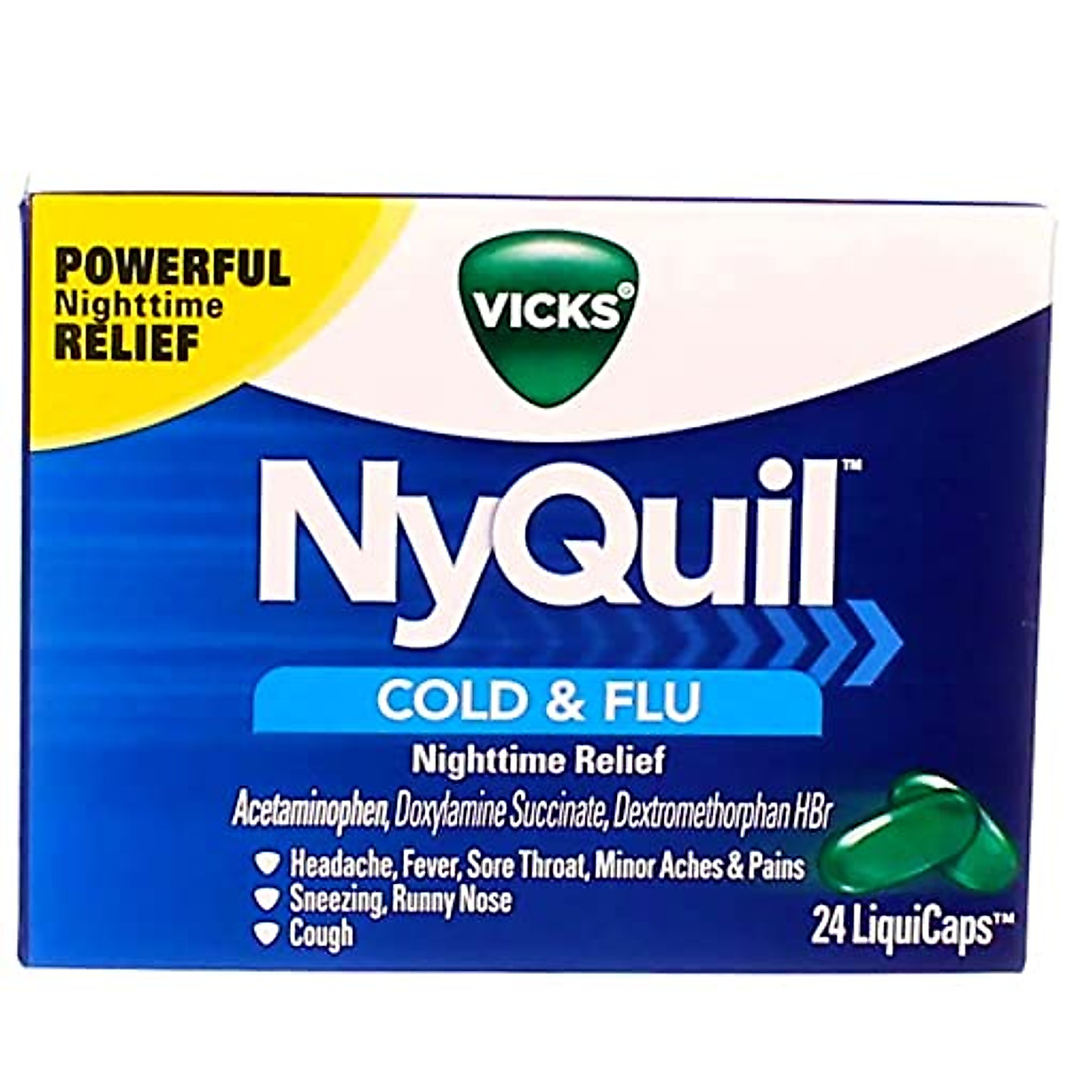 Vicks NyQuil Cold & Flu Nighttime Relief LiquiCaps 24 ea (Pack of 3)
