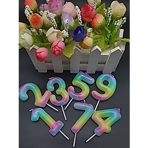 2.76" Large Birthday Candles 1st One Year Cake Baby Roman Cool Number Candle No 1 9 18 21 30 40 50 60 70 Cake Topper Numeral Candle Party Wedding Anniversary Decorations (Rainbow1)