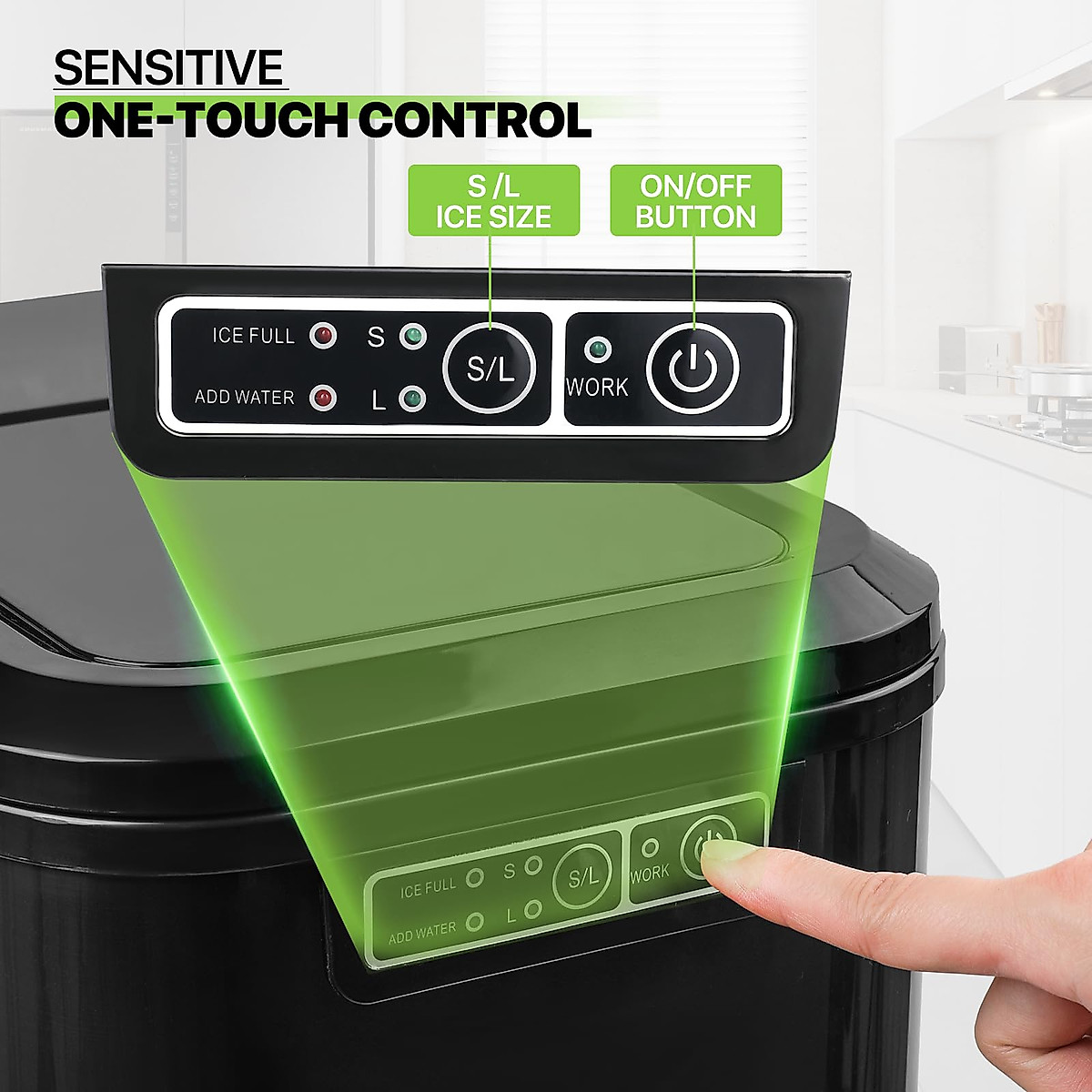 Magshion Ice Maker Countertop with Self-Cleaning, 26lbs/24H, Bullet-Shaped Ice (2 Sizes), Digital Display & Timer, 1.8lbs Ice Storage Capacity, Ice Cube Maker Machine for Home & Kitchen (Black)