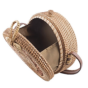 LYCSIX66 Handmade Round Rattan Bag Boho Summer Straw Bag Women Crossbody Purse