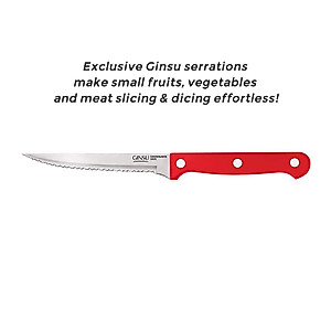 GINSU Kiso 6-Piece Red Steak Knife Set - Dishwasher Safe and Always Sharp