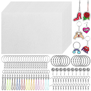 cridoz Shrink Plastic Keychain Kit, Shrink Art Kit Including 25 Sheets Shrink Film, Keychains Jewelry Accessories for Kids Creative Art and Craft Activity