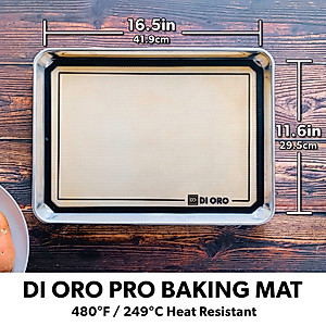 DI ORO Silicone Mats for Baking - Baking Mats Silicone for Baking Sheets - 480°F Heat-Resistant Nonstick Silicone Cooking Mats & Oven Liners - 16 1/2" × 11 5/8" - BPA Free Kitchen Cookie Sheets (2pc)
