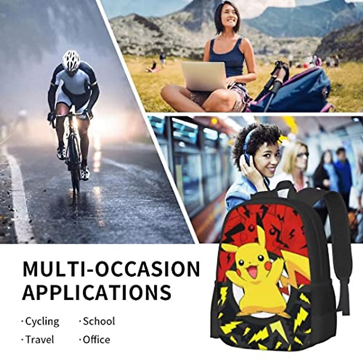 Pokemon School Backpack 3D Pattern Printed Lightweight Bookbag Cartoon Anime Casual Daypack for Back to School Teens Elementary Middle School Bookbag