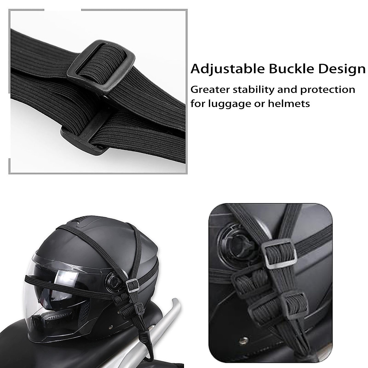 Dogxiong 23.6" Motorcycle Helmet Rope Luggage Elastic Rope, Luggage Helmet Retractable Mesh Elastic Rope Strap with 2 Hooks, Motorcycle Bungee Cord for Helmet Luggage