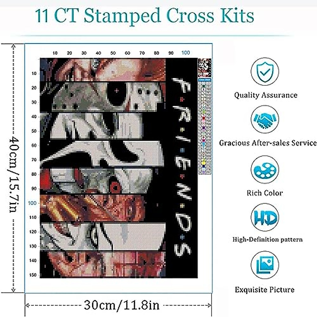 Halloween Cross Stitch Kits for Adults - Horror Stamped Cross Stitch Kits for Beginner, 11CT Prestamped Easy Pattern Needlepoint Kits Crafts for Decor 11.8x15.7inch