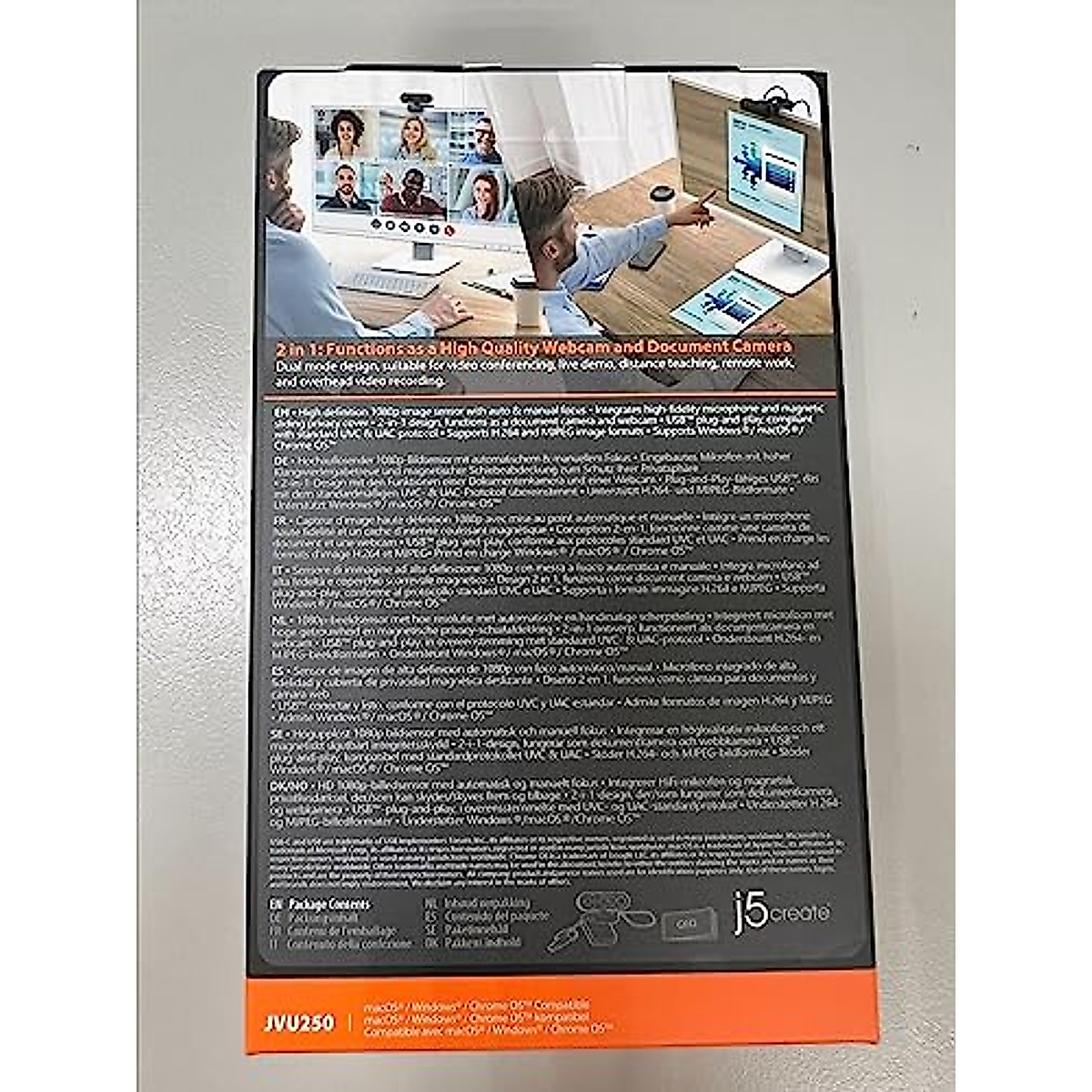 j5create 1080P Dual Mode Webcam and Document Camera with Auto & Manual Focus, Magnetic Privacy Cover for PC, Laptops | for Live Streaming, Video Calls, Online Meetings, Online Classes (JVU250)