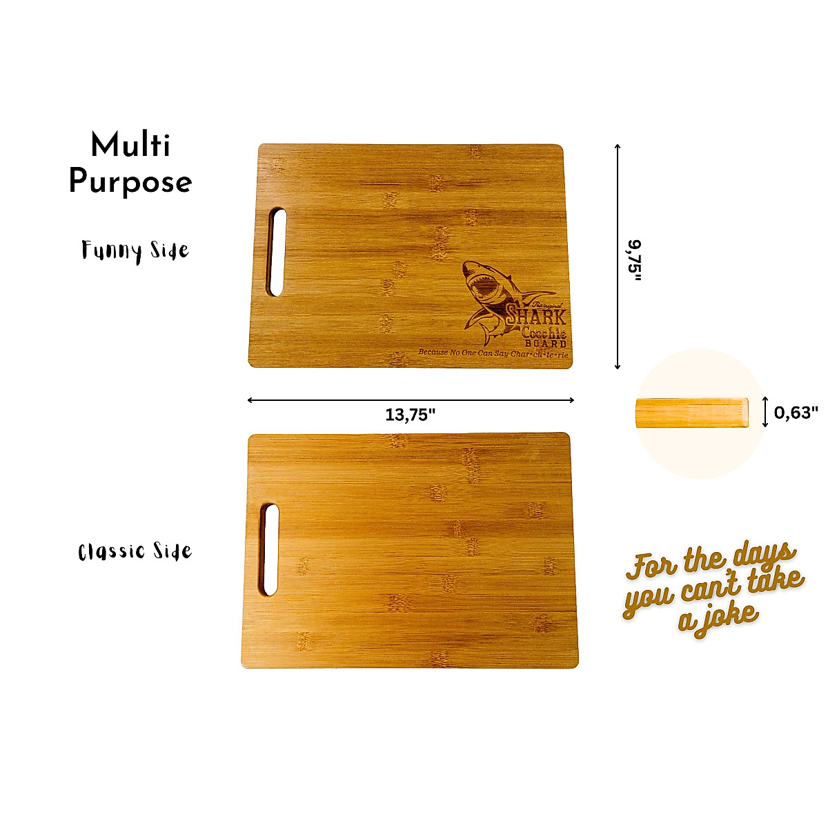 Greenrex Charcuterie Boards, Cheese Board, Shark Coochie Board, White Elephant Gifts, Cutting Boards for Meat, Serving Board (13,75"/ 9,75"/ 0.63") One Size