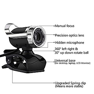 Webcam with Microphone 480P Manual Focus Webcam Computer Camera Web Camera PC Webcam for Video Calling Recording Conferencing (Black)