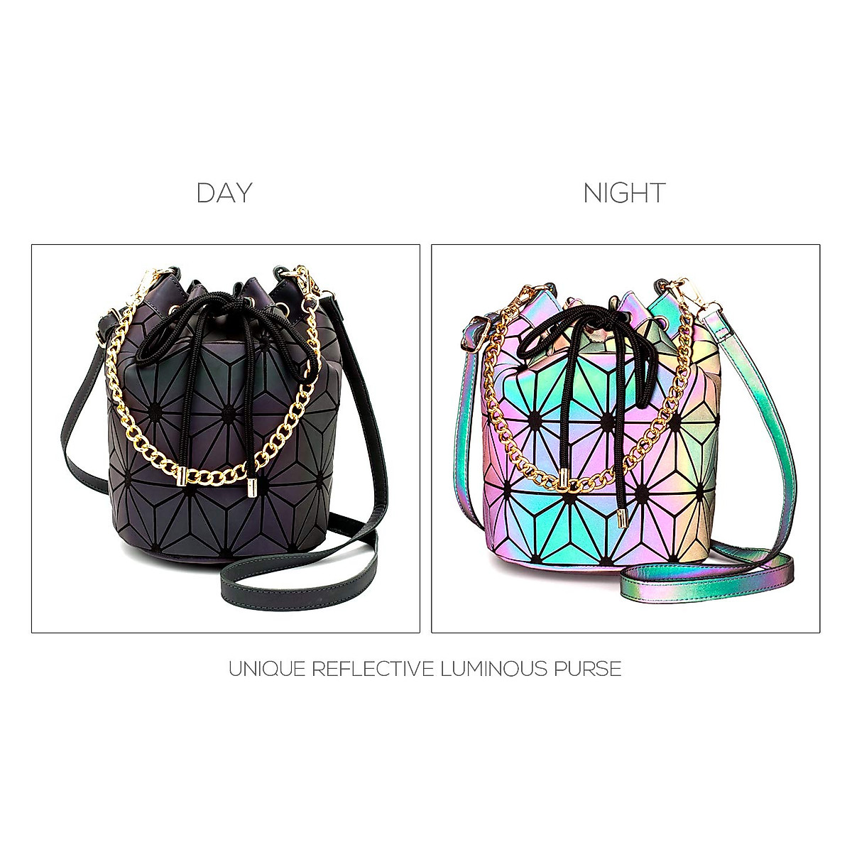 Chic Boutique De Mode Geometric Luminous Purses Handbags Holographic Crossbody Shoulder Bag (Chain)