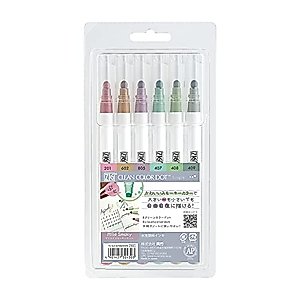Kuretake ZIG CLEAN COLOR DOT Marker Pens Single 6 MILD SMOKY Colors Set, AP-Certified, Ideal for marking in planners or bullet journals, Photo-Safe, Acid Free, Lightfast, Xylene Free, Made in Japan
