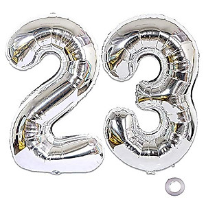 40 Inch Giant 23 Number Balloons Jumbo Silver Number Balloons Foil Helium Balloons for Festival Birthday Anniversary Supplies Home Office Decorations - Silver 23
