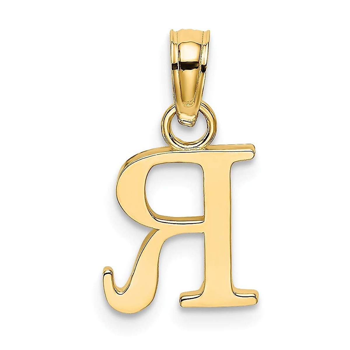 Solid 14k Yellow Gold R Block Initial Letter Alphabet Charm Pendant