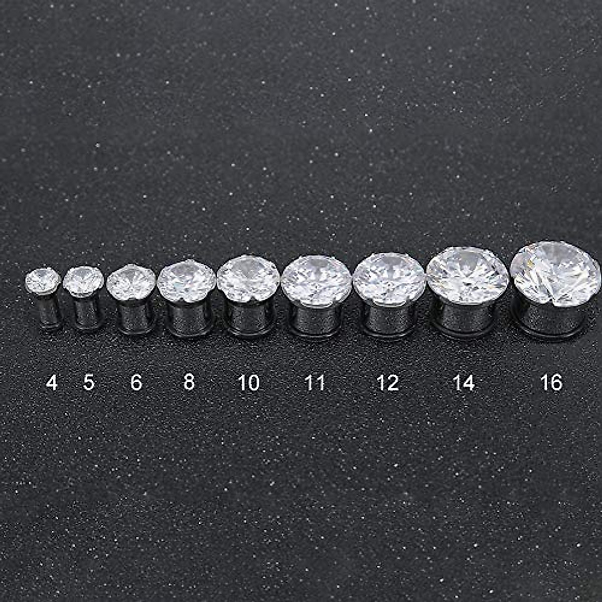 ZS Single Flare Ear Plugs Stainless Steel Ear Gauges Clear CZ Earring Gauge with O-Ring Stretcher Expander Piercing for Men and Women