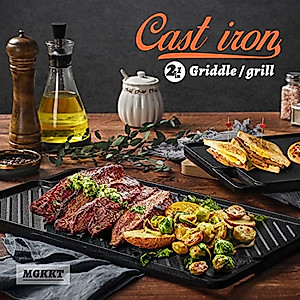 1-Piece 16.50 Inch Cast Iron Griddle Plate | Reversible Pre-Seasoned Cast Iron Grill Pan for Gas Stovetop | Double Sided Used on Open Fire & in Oven | Pre-Coated With Oil