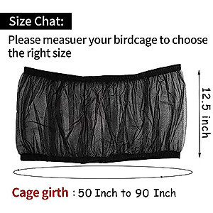 BSBMIEQM Universal Bird Cage Seed Catcher,Seed Catcher Guard Net Cover,Parrot Nylon Mesh Net Cover,Soft Airy Cage Net Stretchy Skirt for Round Square Cages(Circumference 50 inch to 90 inch，Black)…