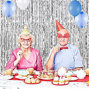 FYY (3 Pack 3.3 ft x 6.6 ft Metallic Tinsel Foil Fringe Curtains Party Decorations, Silver Birthday Backdrop Curtains for Party Wedding Holiday Engagement Bridal Shower Baby Shower Bachelorette