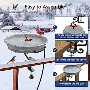 Sunvigor Heated Bird Bath for Outdoors, Deck Mounted 75W Bird Bath Deicer Bird Feeder with Thermostatically Controlled, Bird Bath Bowl for Winter Garden Yard Patio Lawn, with 3.6 Feet Electric Cord