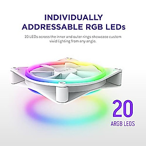 NZXT F140 RGB Duo - 140mm Dual-Sided RGB Fan – 20 Individually Addressable LEDs – Balanced Airflow and Static Pressure – Fluid Dynamic Bearing – PWM Control – Anti-Vibration Rubber Corners – White