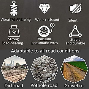 Set of 4 Industrial Heavy Duty Caster, 8/10IN Pneumatic Swivel Caster with Brakes, Shock Absorption with Bearings Air Filled Rubber Fixed Caster Wheel for Workbench