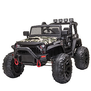 Aosom Ride On Truck for Toddlers 3-8 with Bluetooth, 12V Battery-Powered Electric Car for Kids with Wide Seat, Remote Control, Music, Camo