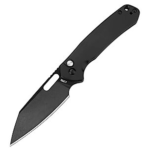 CJRB Pyrite-Alt (J1925A) Folding Pocket Knife with 3.11'' Black PVD AR-RPM9 Wharncliffe Blade Black PVD Steel Handle,Button Lock EDC Knife for Tactical,Outdoor,Hiking and Gift