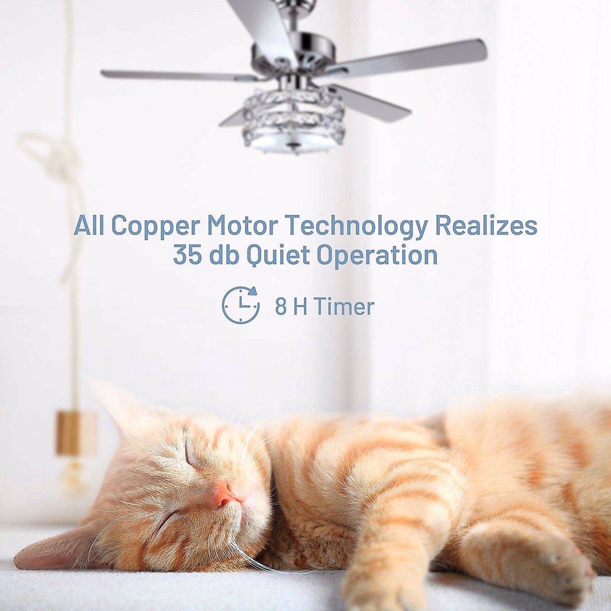 Tangkula Ceiling Fan with Crystal Light, 52 Inches Classical Ceiling Fan with Remote Control & 5 Iron Reversible Blades, 3 Speeds & 8 Hours Timer Function & Mute Motor (Silver)