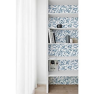 HAOKHOME Boho Peel and Stick Wallpaper Blue Branches Leaves Removable Vinyl Self Adhesive Contact Paper 17.7in x 9.8ft