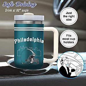 MRSAHLV Insulated Coffee Tumbler, 40oz Stainless Steel Vacuum Travel Mug Cup with Handle and Straw Lid, Reusable Water Bottle Cupholder for Football Fan Cold or Hot Drinks