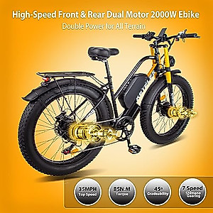 KETELES Upgraded Electric-Bike 2000W-46Ah-35MPH Dual-Motor Dual-Battery Ebike-Adults-Men - 26" Fat Tire Dirt-Bike Up to 150Miles Hydraulic Disc Brake for Snow Beach Mountain (US Warehouse)