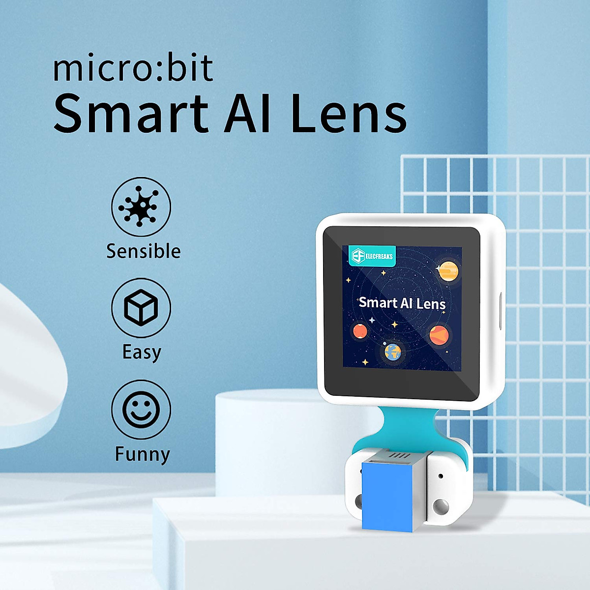 ELECFREAKS Smart AI Lens Kit Planet X Vision Sensor with Recognition Function Module and Trained Models 1.3 Inch Mini Screen Compatible with 3.3v~5v microbit Expansion Board
