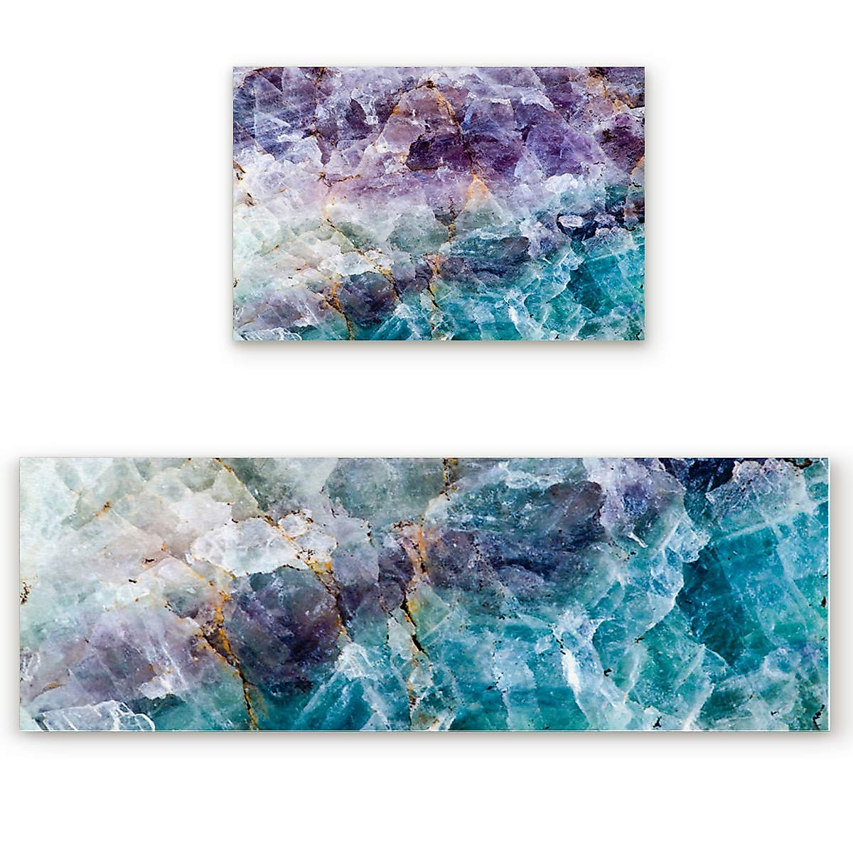 Kitchen Rug Set,Kitchen Floor Mats 2 Piece Anti Fatigue Comfort Standing Mat Non-Skid Rubber Back Washable Doormat Bathroom Area Rug Carpet,Marble (15.7"x23.6"+15.7"x47.2" inches)
