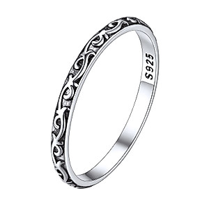 ChicSilver 925 Sterling Silver Ring 2mm Retro Vine Stacking Rings Eternity Wedding Band for Women Size 9