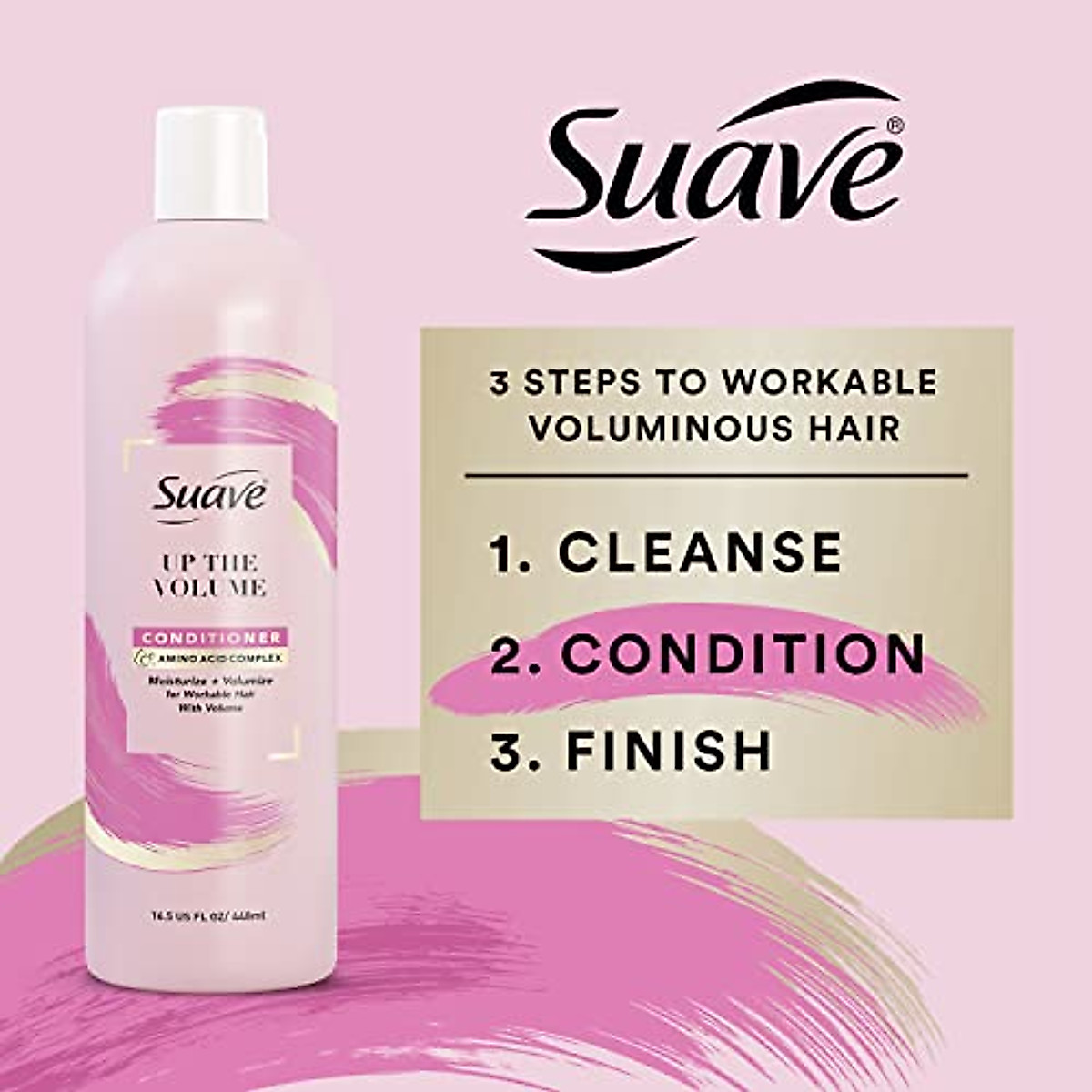 Suave Pink Up The Volume Volumizing Conditioner For Volumized Hair Volumizing Volume Conditioner With Amino Acid Complex 16.5oz
