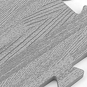 Tebery 16 Pieces Printed Wood Grain Interlocking Floor Tiles 3/8-Inch Thick EVA Foam Grey Puzzle Floor Mat