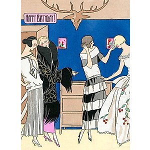 PIXILUV HAPPY BIRTHDAY Greeting card ~ Gorgeous Vintage Women Together in Beautiful Stylish Dresses~ Birthday Wishes Vintage Large Greeting Card