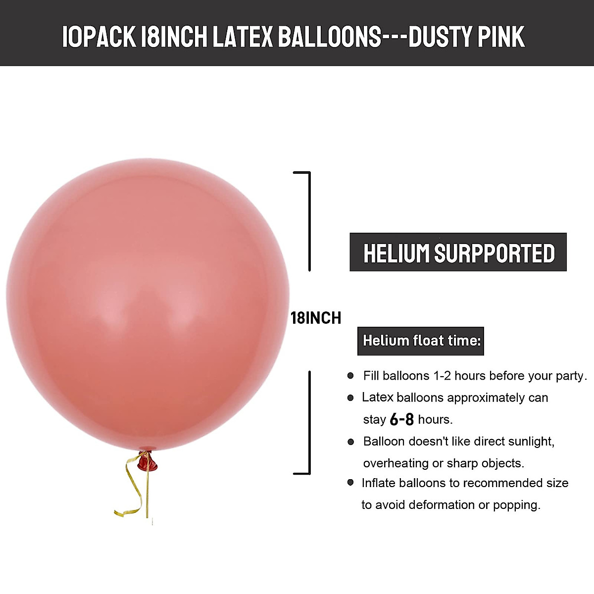 Dusty Pink 18 Inch Big Balloons 18in Dusty Rose Latex Balloons for Baby Shower Birthday Party Decorations 10pcs