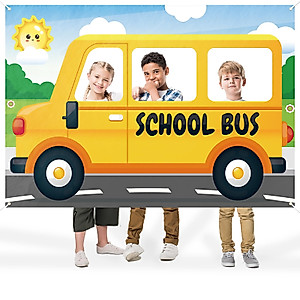 School Bus Photo Prop Selfie Frame Fabric Back to School First Day of School Background Banner Birthday Party Supplies The Bus Party Sign Decor, 59 x 41in
