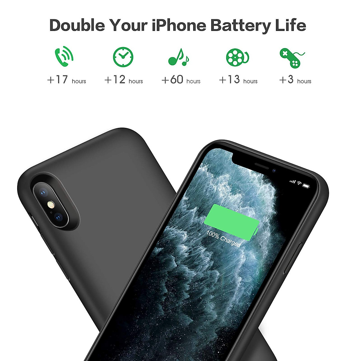 Feob Battery Case for iPhone Xs max, Upgraded 7800mAh Portable Charging Case Extended Battery Pack for iPhone Xs Max [6.5 inch] Protective Charger Case - Black