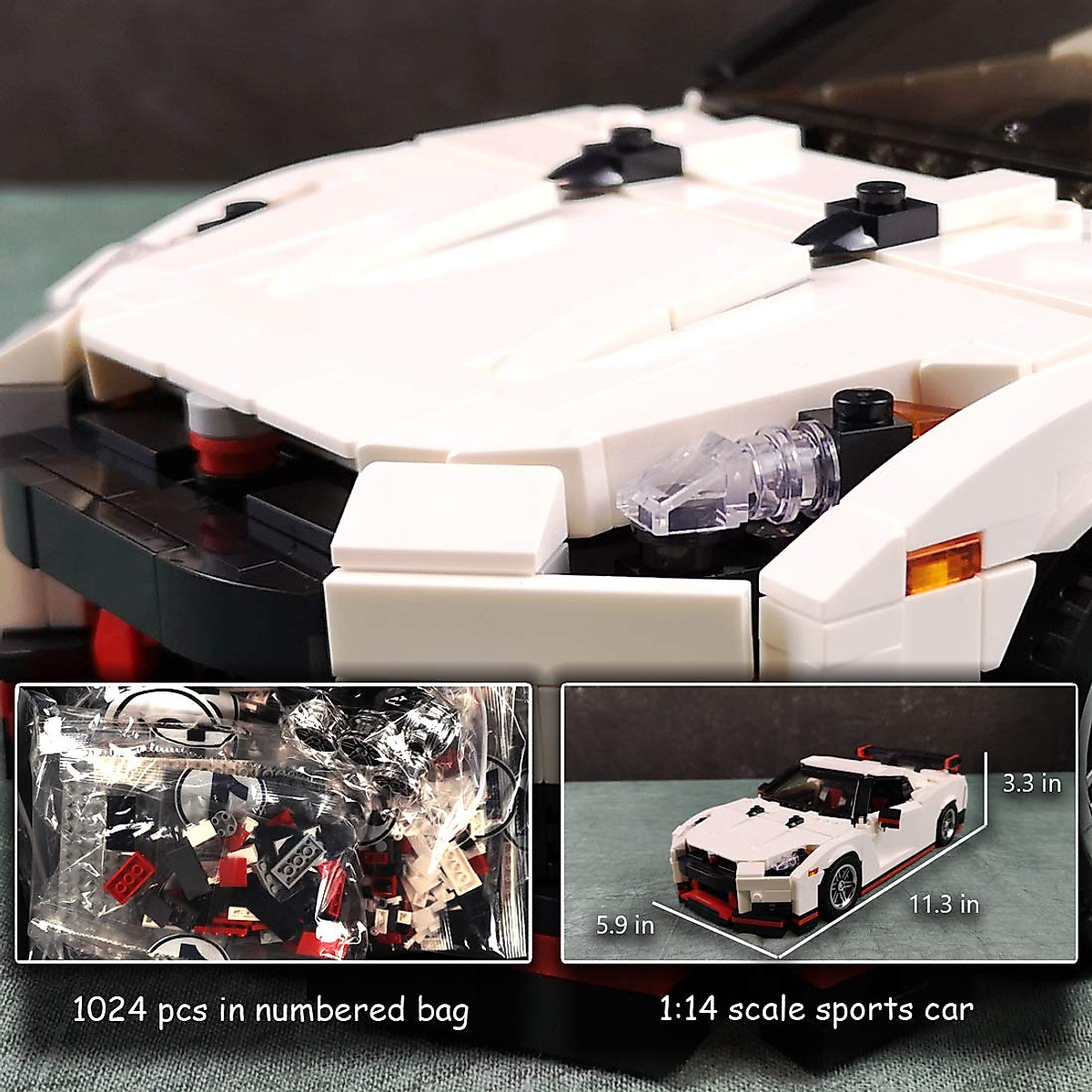 Nifeliz Mini Sports Race Car GTRS MOC Building Blocks and Construction Toy, Adult Collectible Model Cars Set to Build, 1:14 Scale (1024 Pcs)