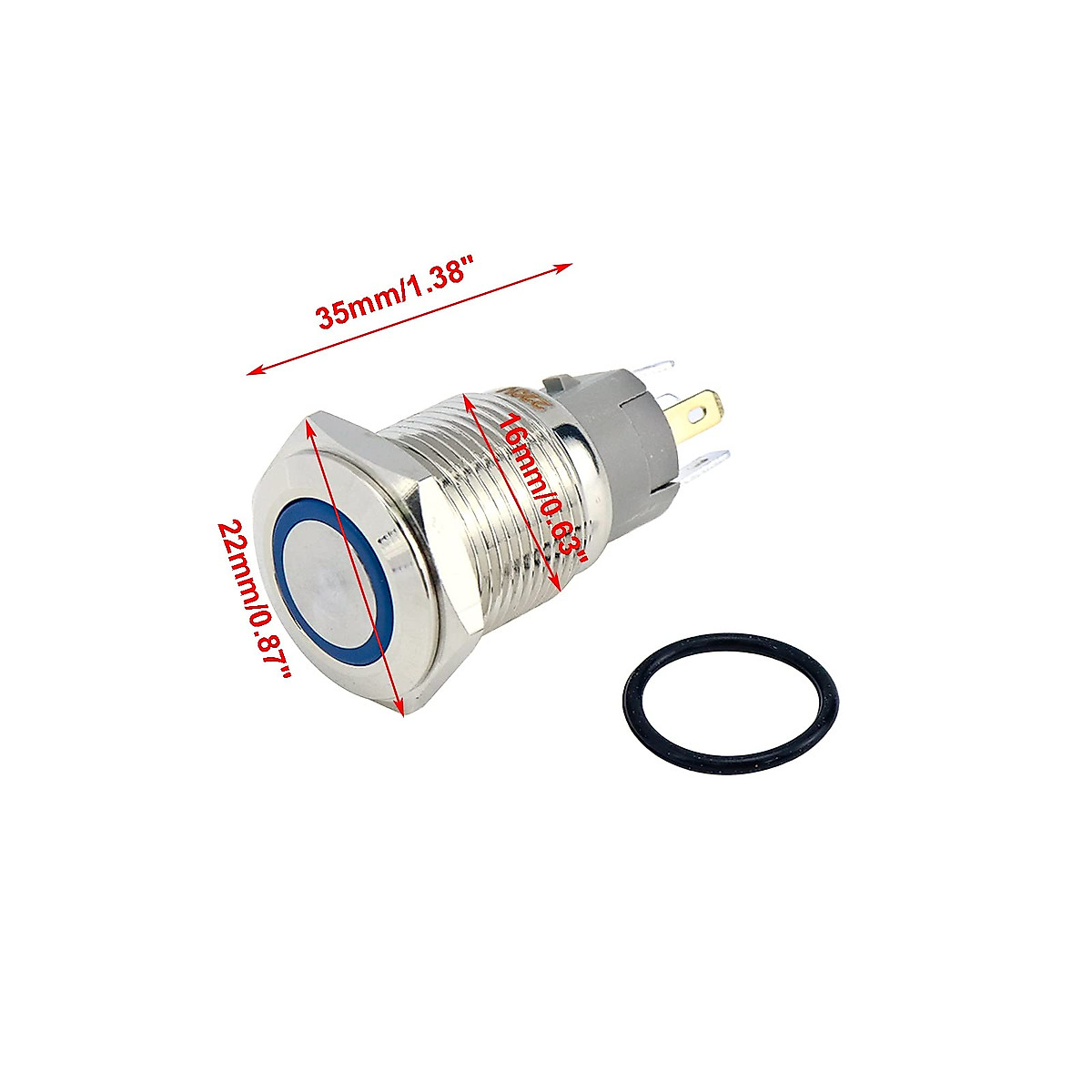 Sydien 1Pc 110V-220V 3A Latching/Self-Locking Push Button Switch with Wire Connector Socket Plug for 16mm /0.63" Mounting Hole
