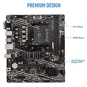 MSI A520M PRO Gaming Motherboard (AMD AM4, DDR4, PCIe 4.0, SATA 6Gb/s, Dual M.2, USB 3.2 Gen 1, HDMI/DP, Micro-ATX)