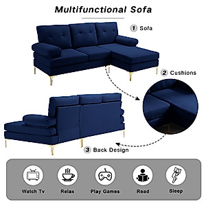 PEIHONGET L Shaped Sectional Couch, 3 Seat L-Shaped Sofa, Convertible Sectional 3 L-Shaped Couch Soft Seat for Small Apartments, Living Room (Blue)