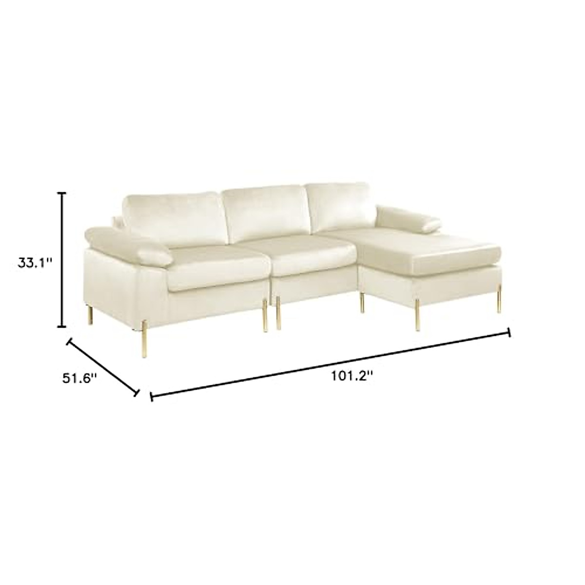 EMKK 101" Reversible Sectional 3 Seat L Shaped Modular Sofa with Flexible Storage Ottoman Chaise Modern Velvet Upholstered Sofá &Couches for Living Room Furniture Sets Apartment Office, E-Beige