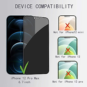 HXL [2+2 Pack] iPhone 12 Pro Max Privacy Screen Protector with Camera Lens Protector Full Coverage Anti-Spy Tempered Glass Film 9H Hardness Upgrade Edge Protection Easy Installation Bubble Free
